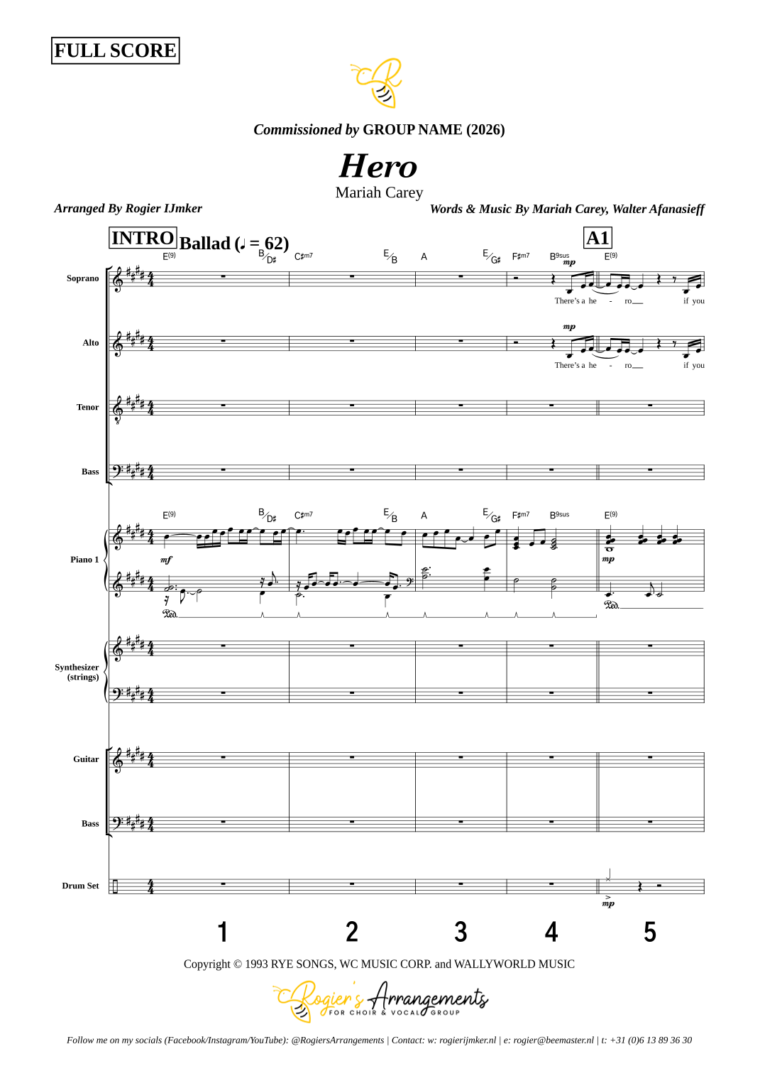 Hero (arr. Rogier Ijmker) par Mariah Carey Partitions pour Choeur SATB ...