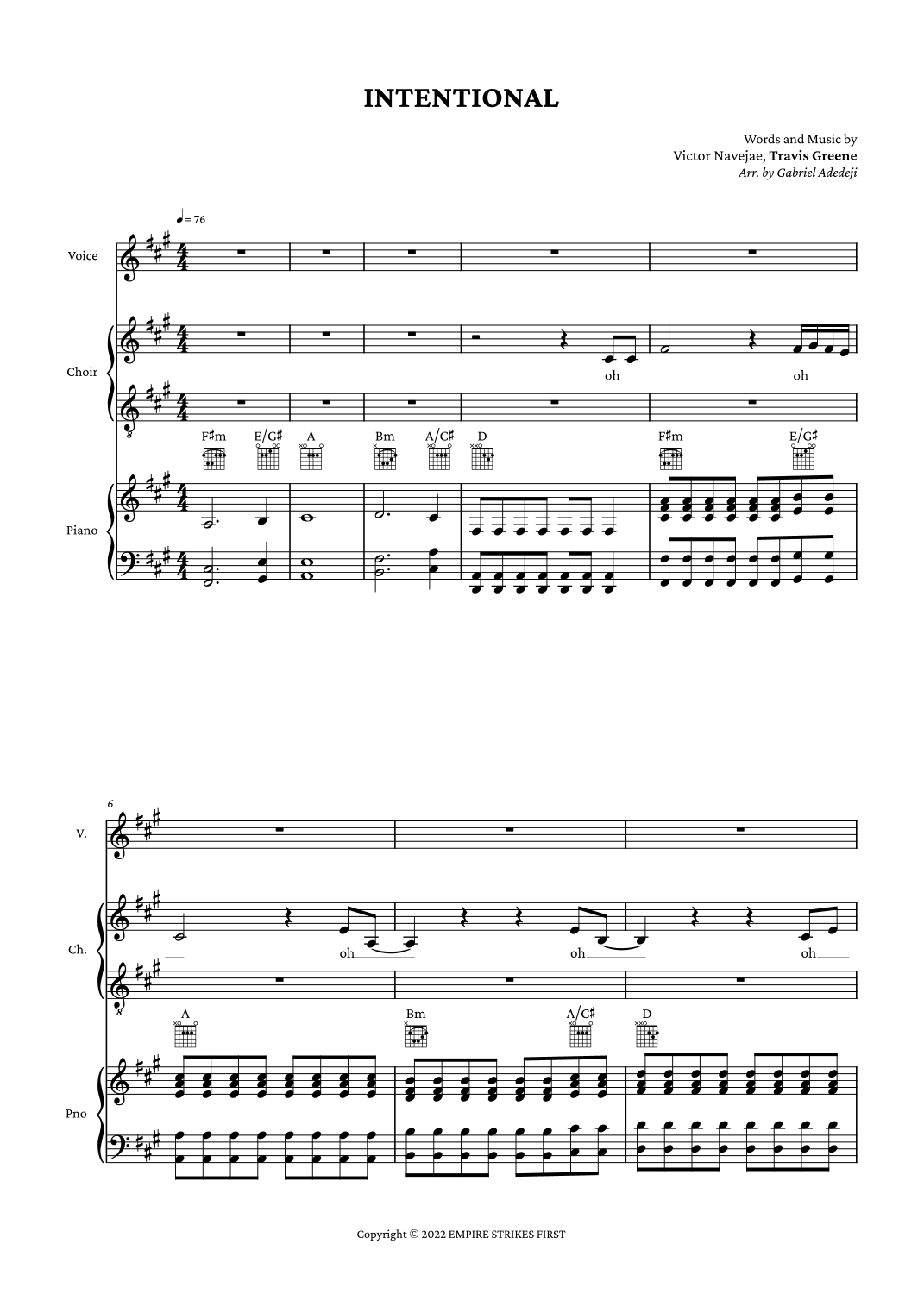 Intentional (arr. Gabriel Adedeji) by Travis Greene Sheet Music for ...