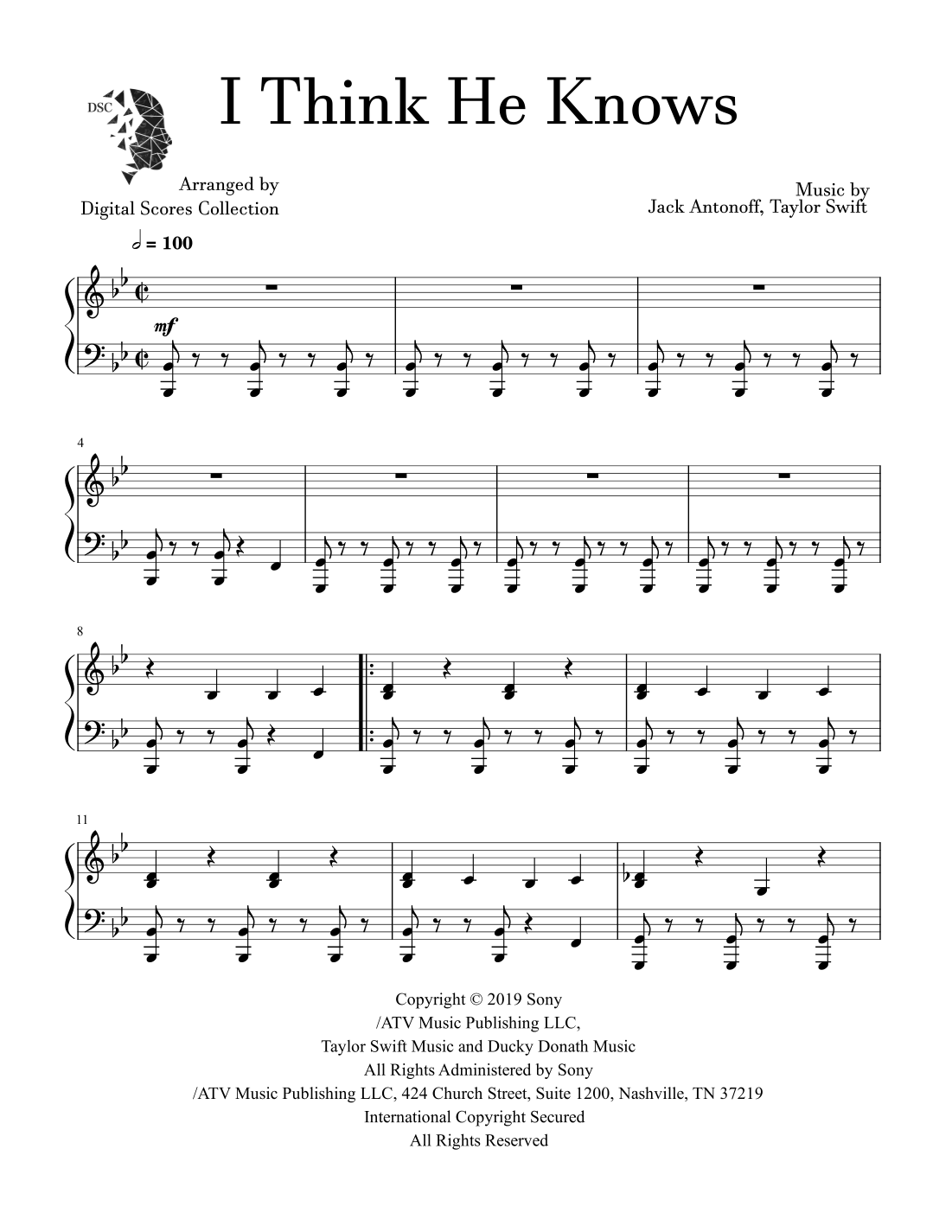 I Think He Knows (arr. Digital Scores Collection) Sheet Music | Taylor ...