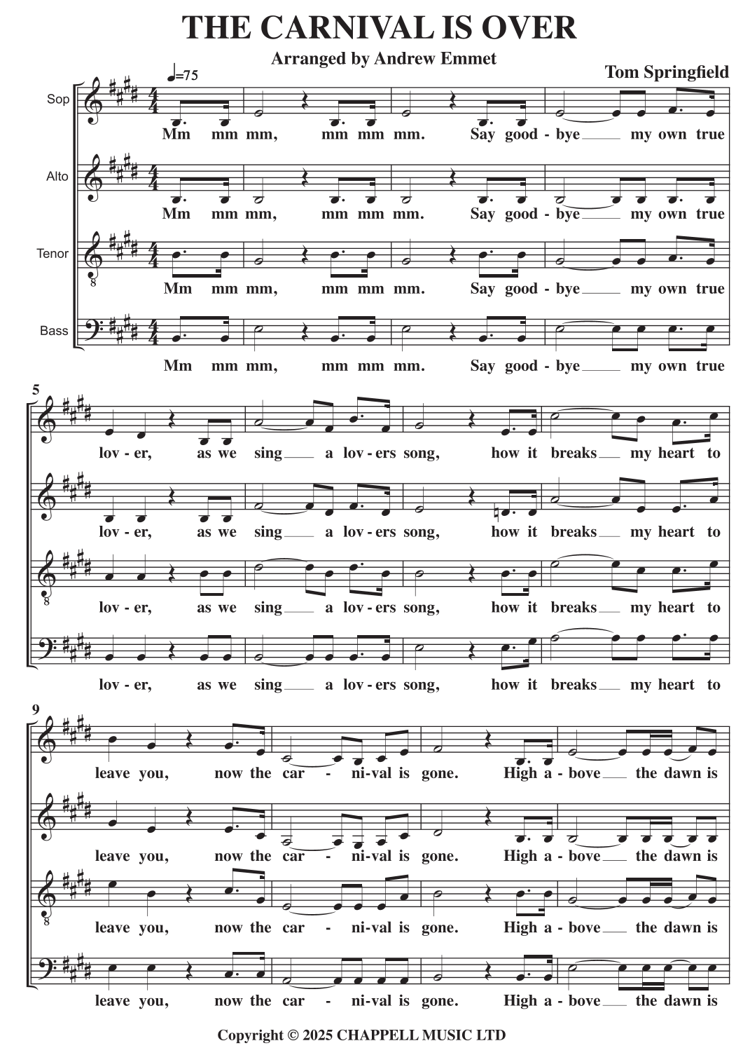 Carnival Is Over (Goodbye True Lover) (arr. Andrew Emmet) par Frank ...