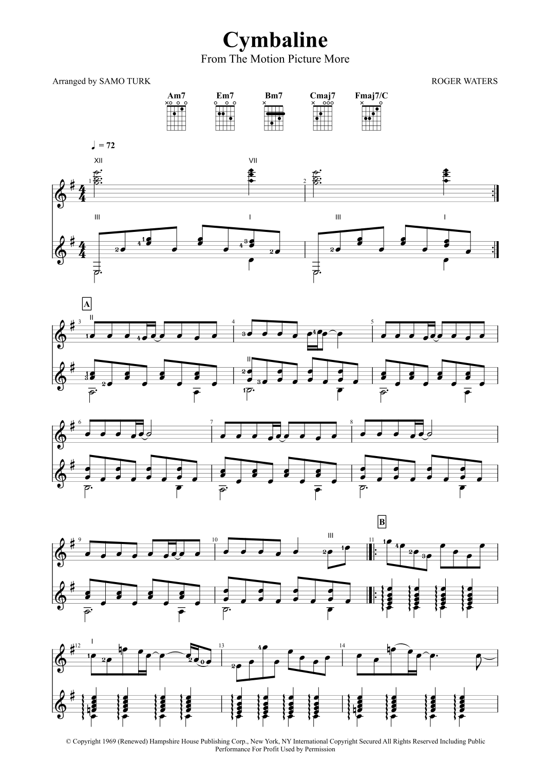 Cymbaline (arr. Samo Turk) by Pink Floyd Sheet Music for Instrumental ...