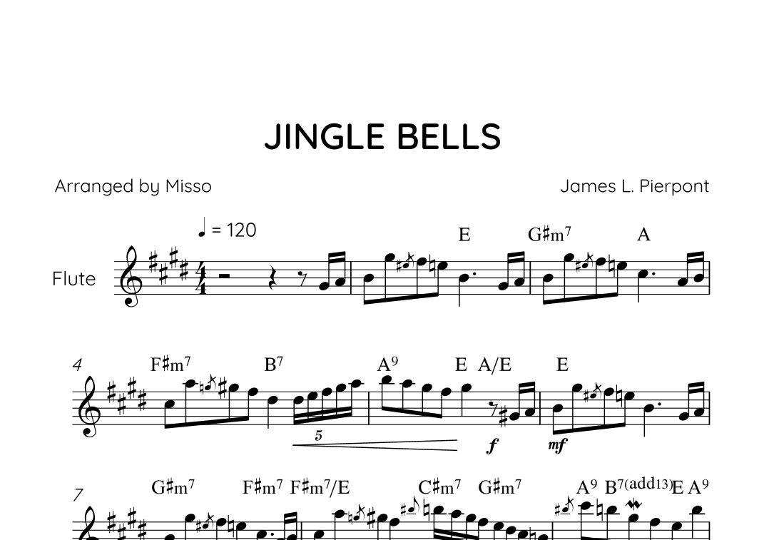 Jingle Bells - Flute in E Major - Advanced With Chords (arr. MissoRB) por James L. Pierpont ...