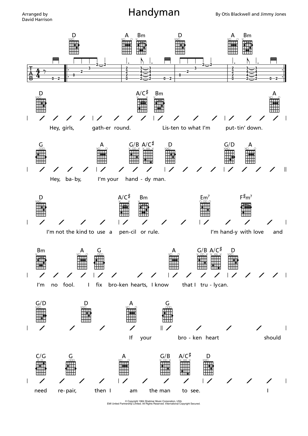 Handy Man (arr. David Harrison) by James Taylor Sheet Music for Guitar ...