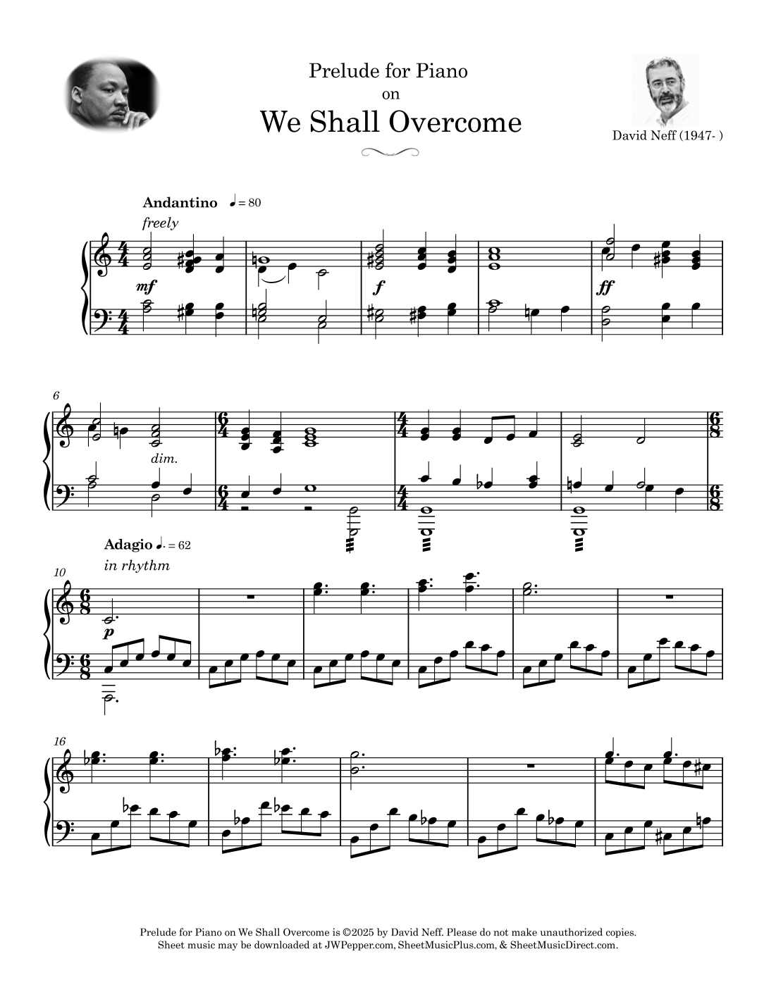 Prelude for Piano on "We Shall Overcome" by David Neff Sheet Music for ...