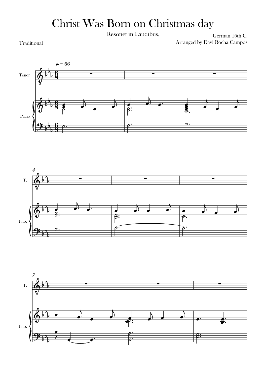 Christ was born on christmas (arr. Davi Rocha Campos) by German 16th C. Sheet Music for Piano ...
