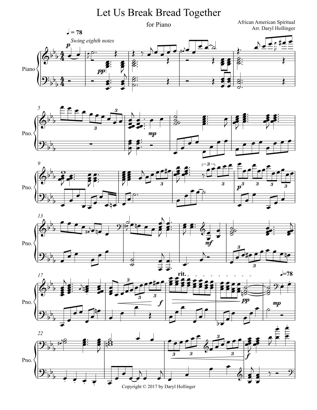 Let Us Break Bread Together by Daryl Hollinger Sheet Music for Piano Solo at Sheet Music Direct