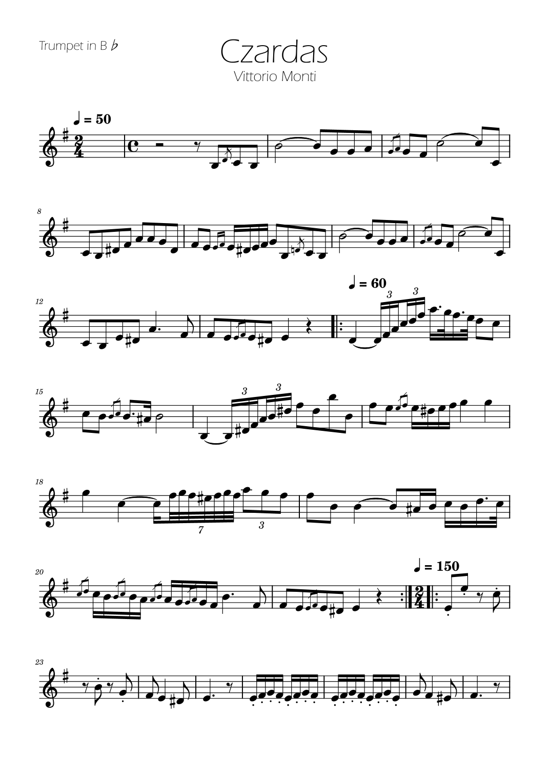 Czardas - Trumpet Solo (arr. Ygor Nunes) par Vittorio Monti Partitions ...