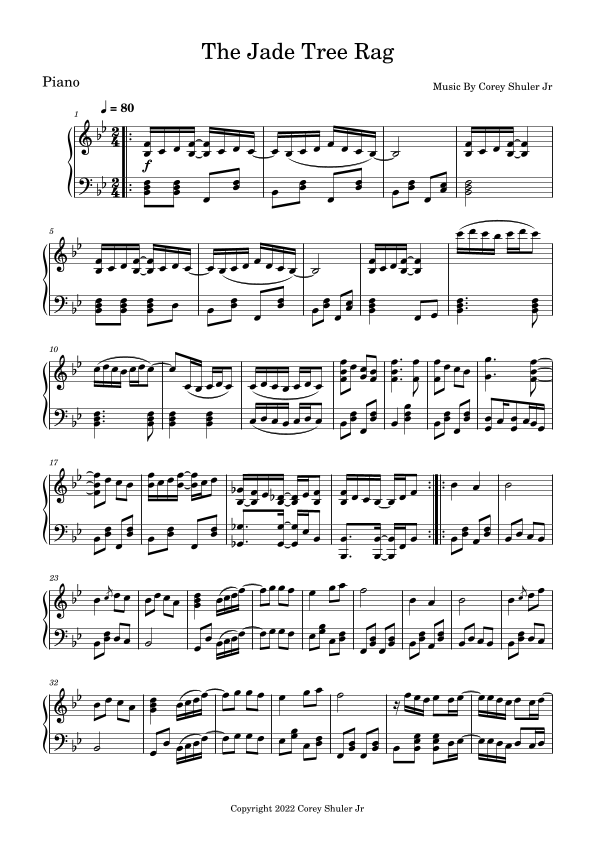 The Jade Tree Rag Sheet Music | Corey Shuler Jr | Piano Solo