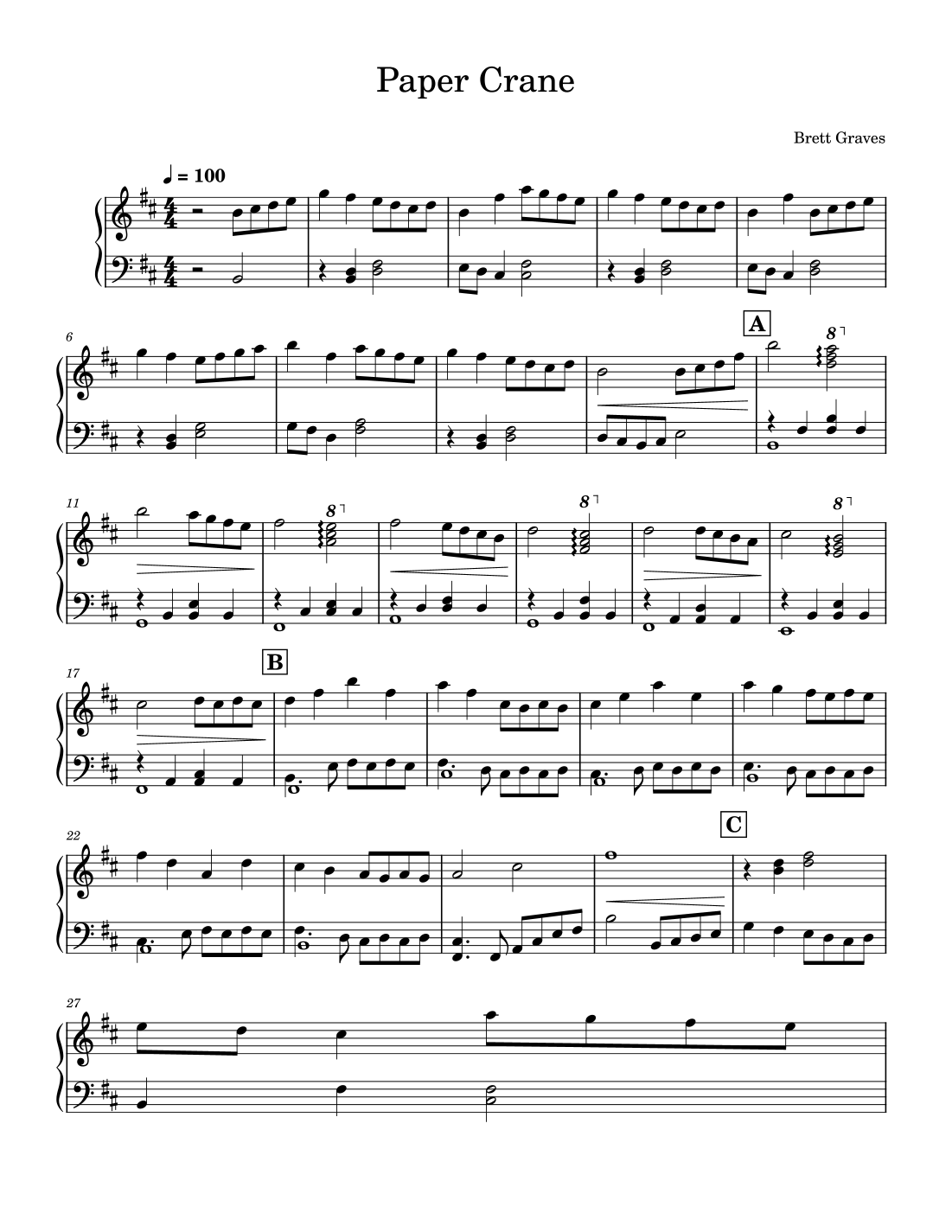 Paper Crane by Brett Graves Sheet Music for Easy Piano at Sheet Music ...