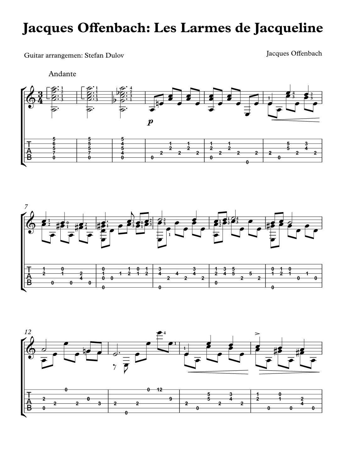 Les larmes de Jacqueline (guitar arrangement) (arr. Stefan Dulov) von ...