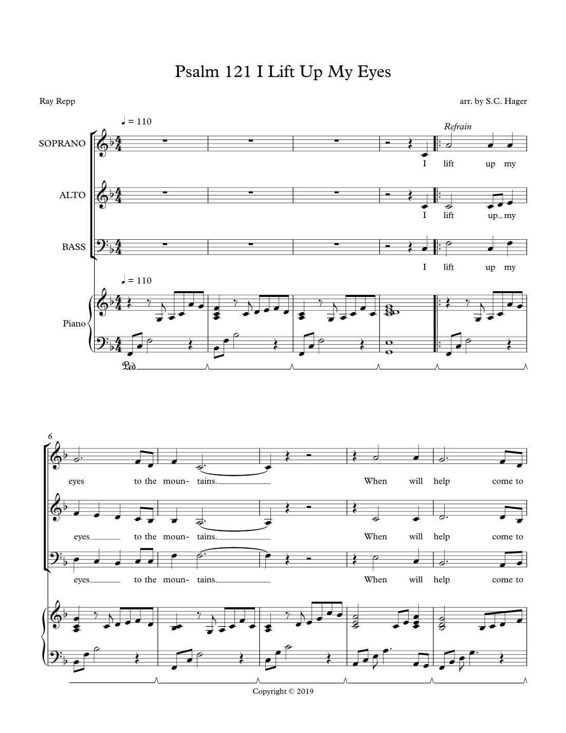 Psalm 121 I Lift Up My Eyes (arr. S.C. Hager) by Ray Repp Sheet Music ...