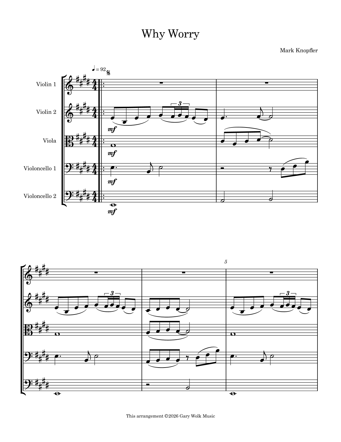 Why Worry (arr. Gary Wolk) by Dire Straits Sheet Music for String ...