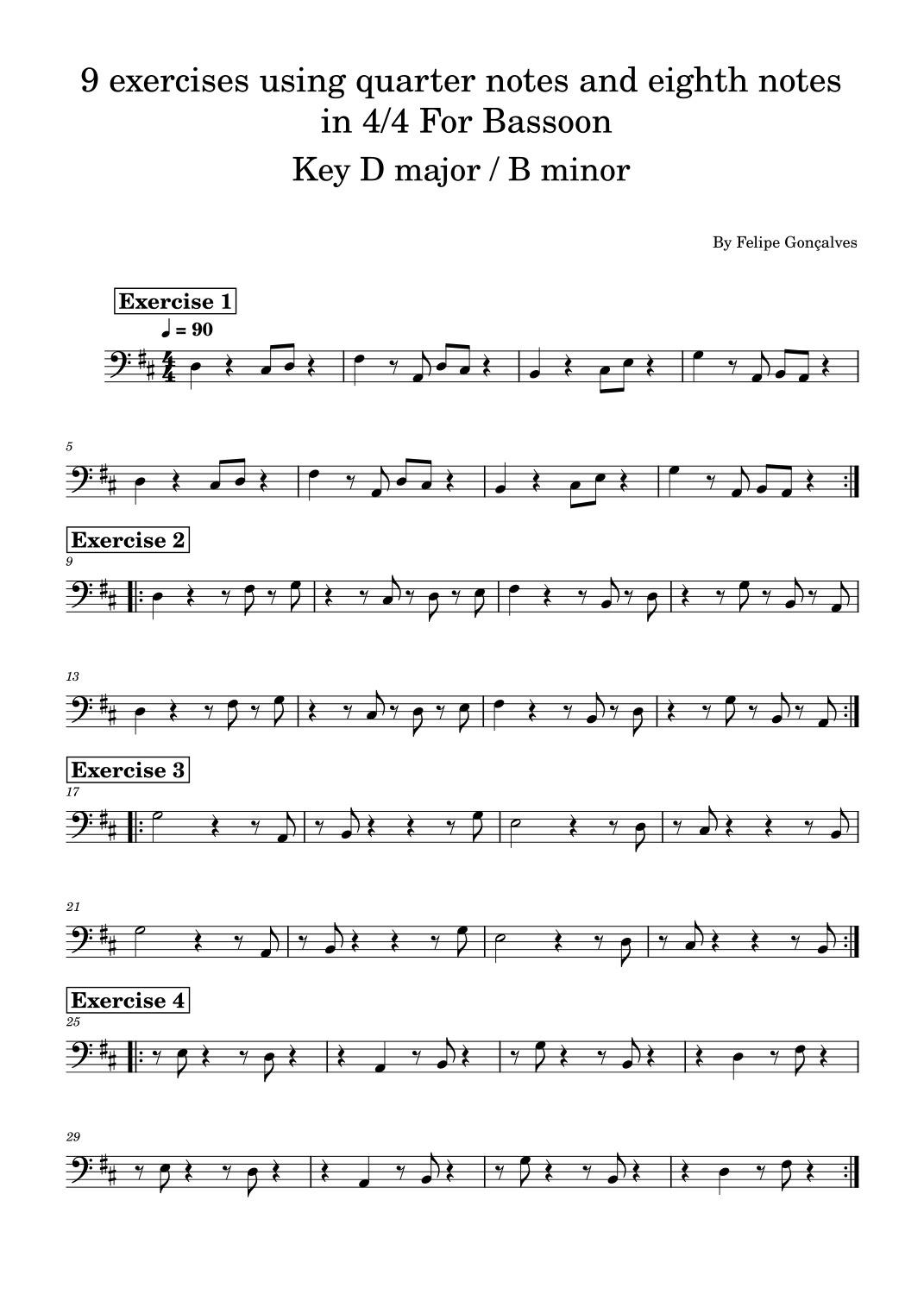 9 exercises using quarter notes and eighth notes in 4/4 For Bassoon by ...