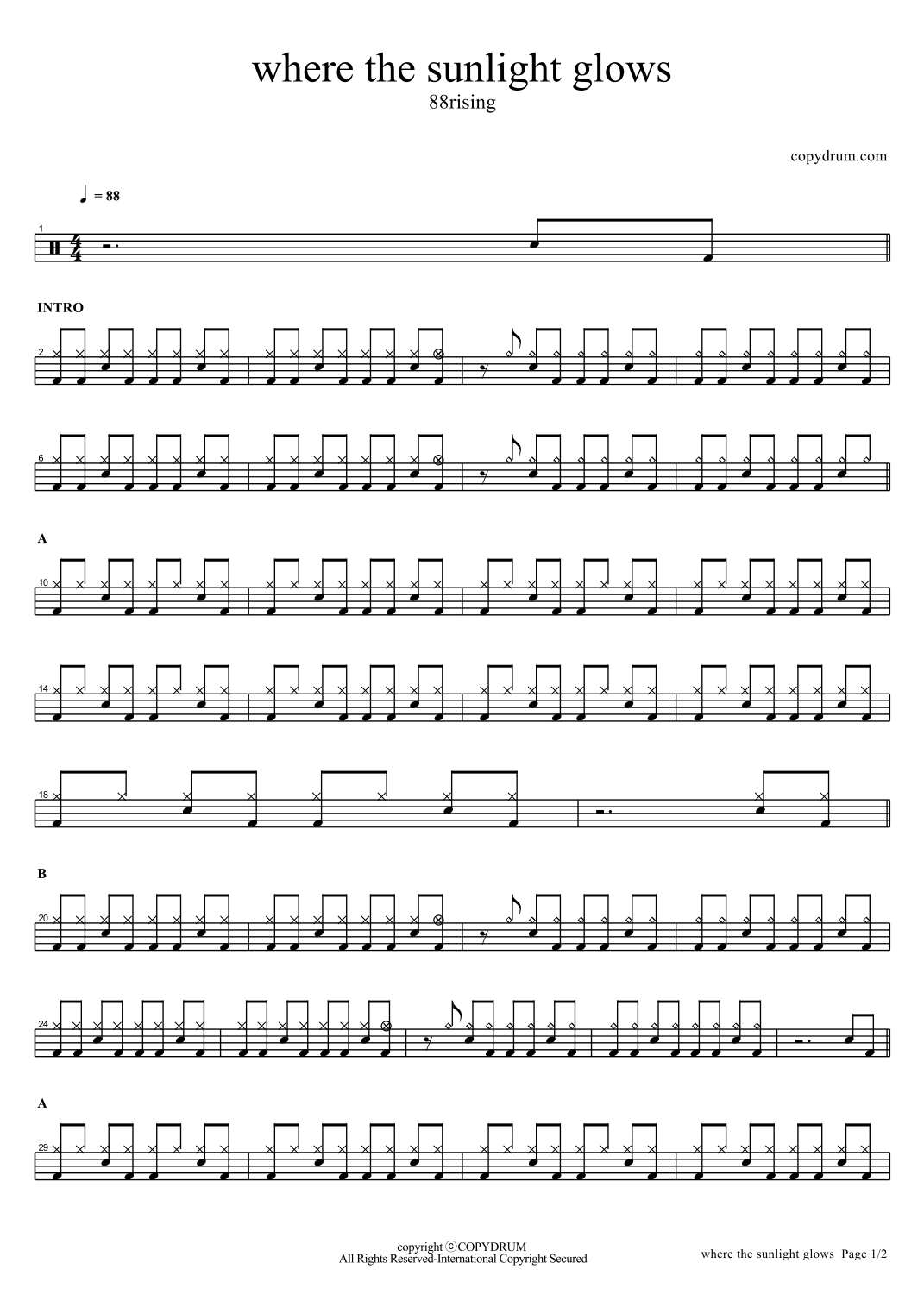 Where The Sunlight Glows (arr. COPYDRUM) by 88rising/yung Kai/sunkis ...