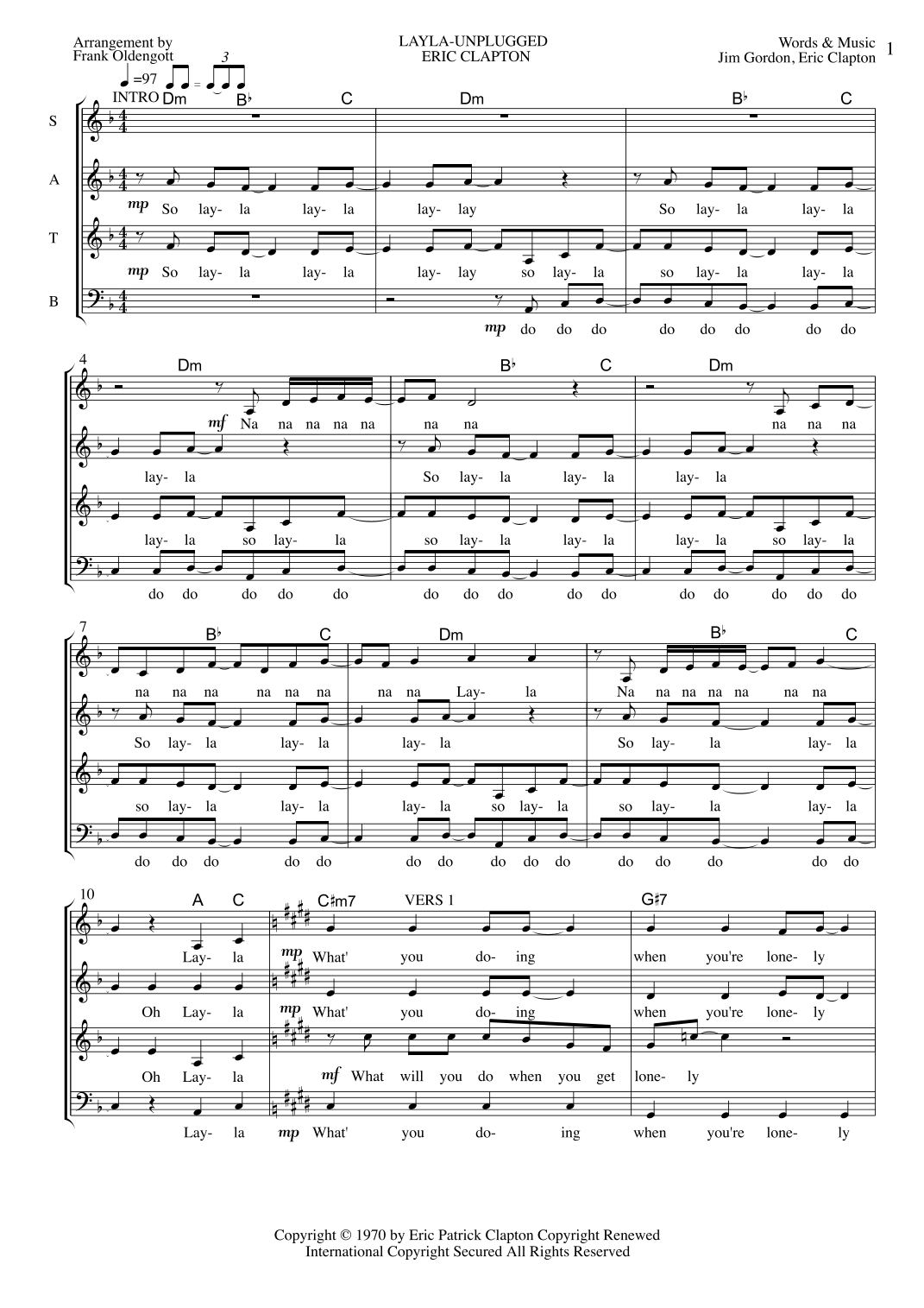 Layla (arr. Frank Oldengott) by Eric Clapton Sheet Music for SATB Choir ...