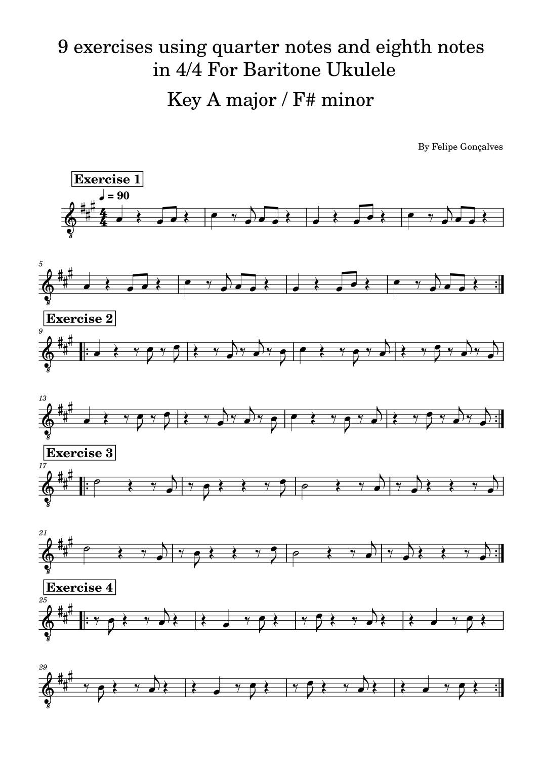 9 exercises using quarter notes and eighth notes in 4/4 For Baritone ...