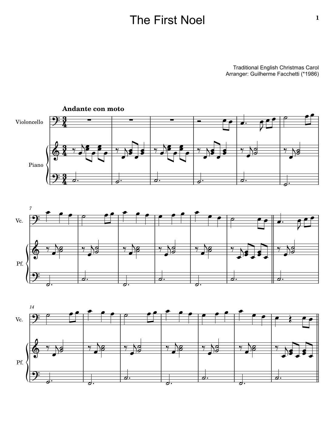 The First Noel - Arranged for Cello and Piano. (arr. Guilherme ...