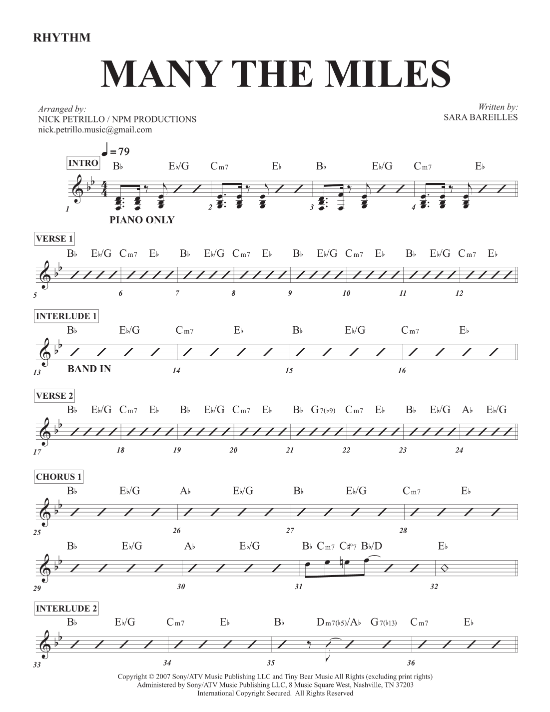 Many The Miles (arr. Nick Petrillo) par Sara Bareilles Partitions pour ...
