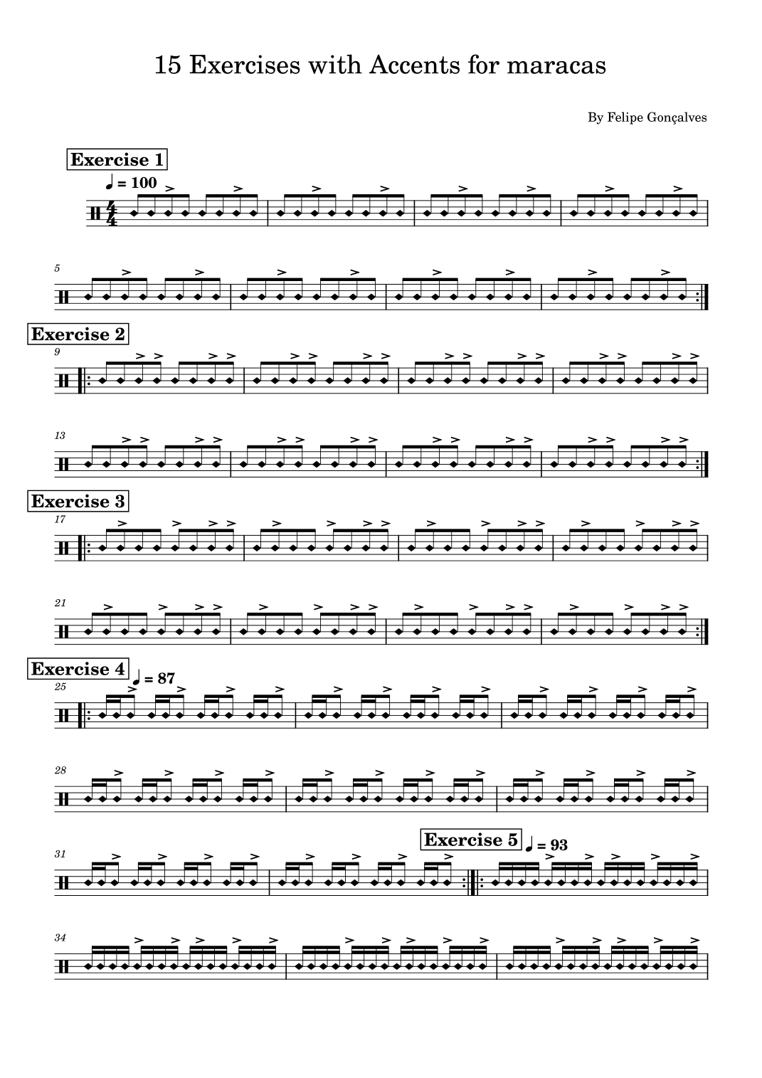 15 Exercises for Accents in Maracas (shaken percussion) by Felipe ...