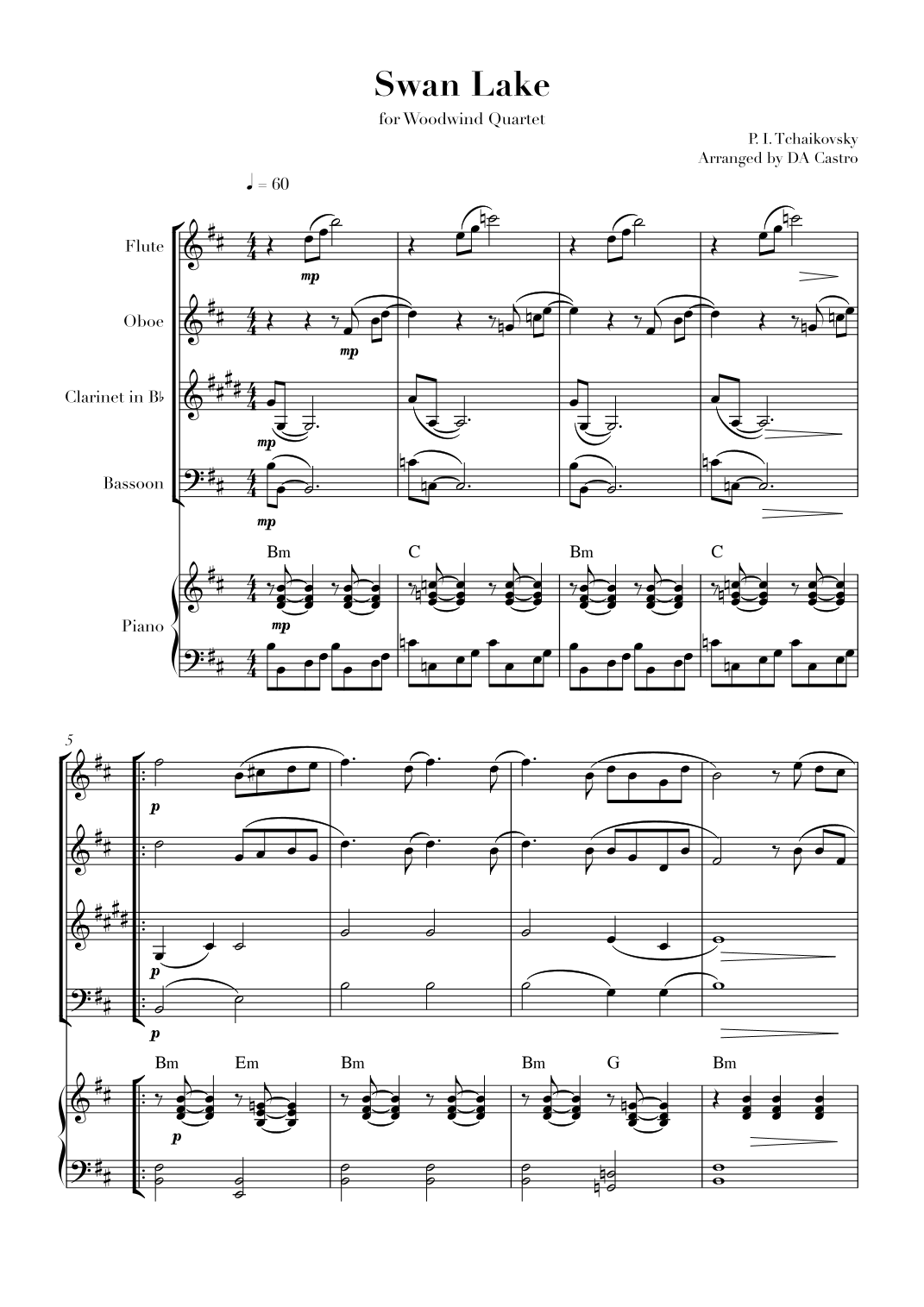 Swan Lake Op. 20 - Act. II (arr. DA Castro) by P. I. Tchaikovsky Sheet ...