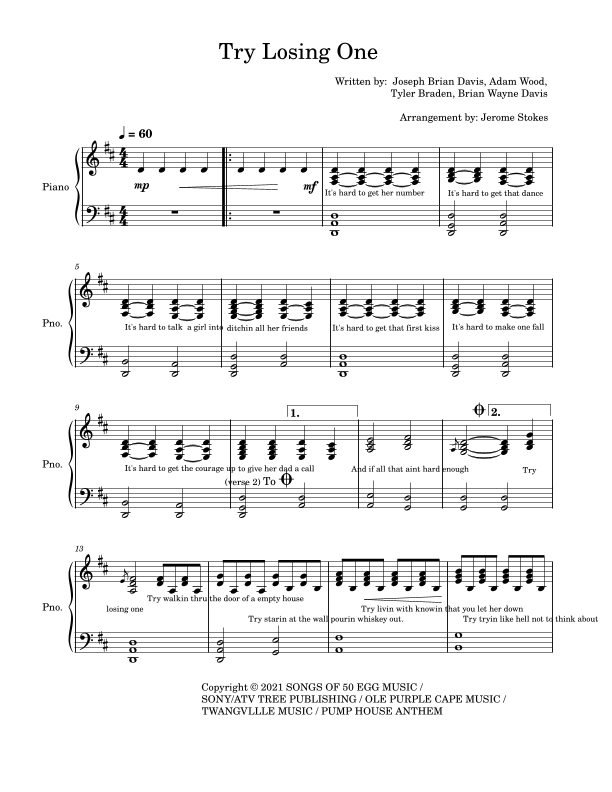 Try Losing One Sheet Music Adam Wood Easy Piano Try Losing One Sheet Music Adam Wood Easy Piano