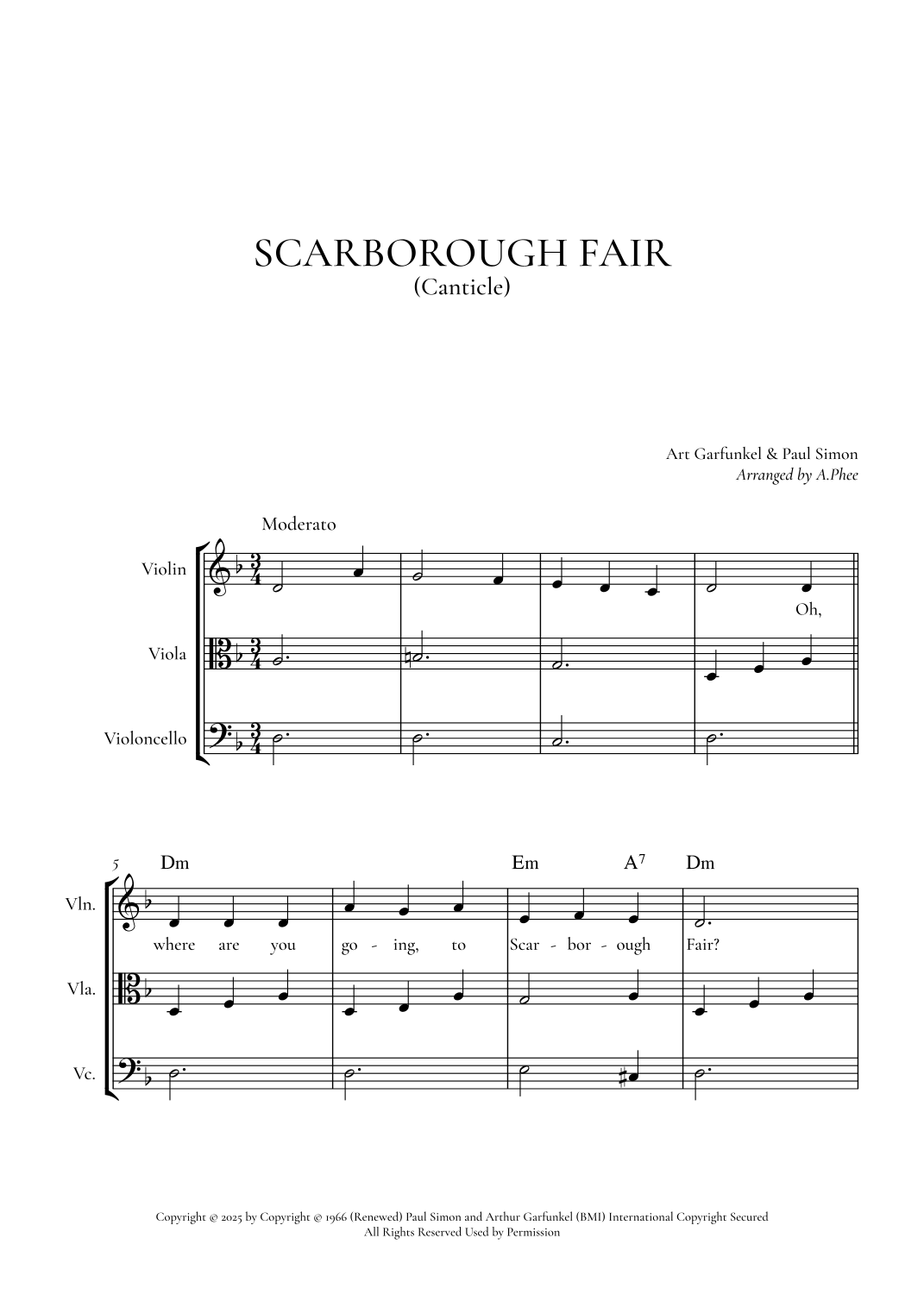 Scarborough Fair/canticle (arr. Phee) par Simon & Garfunkel Partitions ...