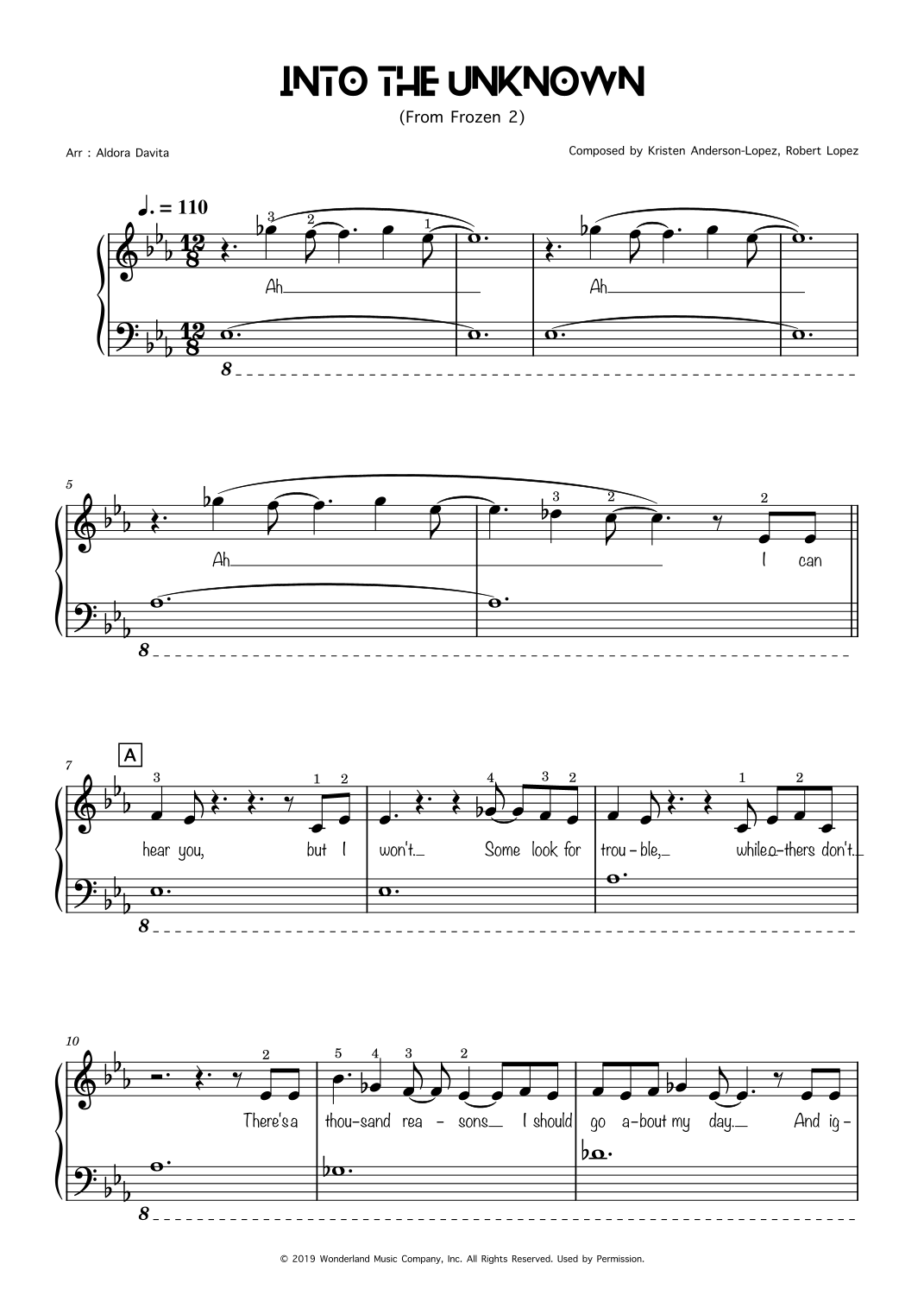 Into The Unknown (arr. Aldora Davita) by Panic! At The Disco Sheet ...