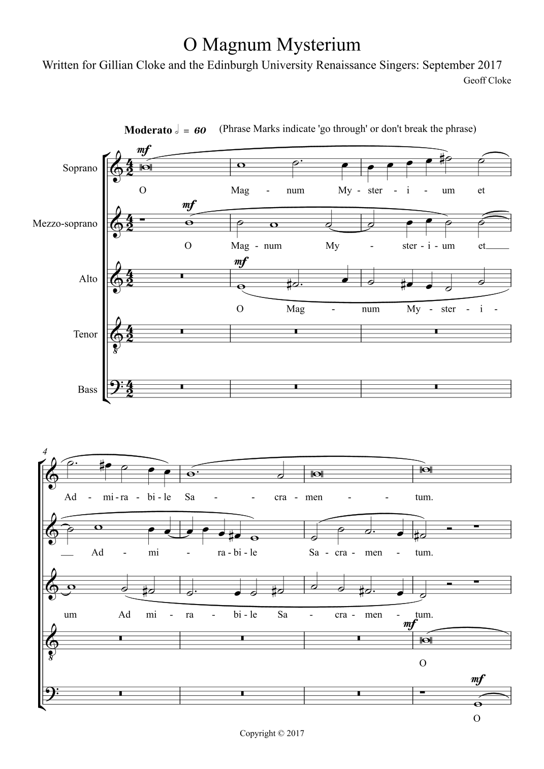 O Magnum Mysterium by Geoffrey Cloke Sheet Music for SATB Choir at ...