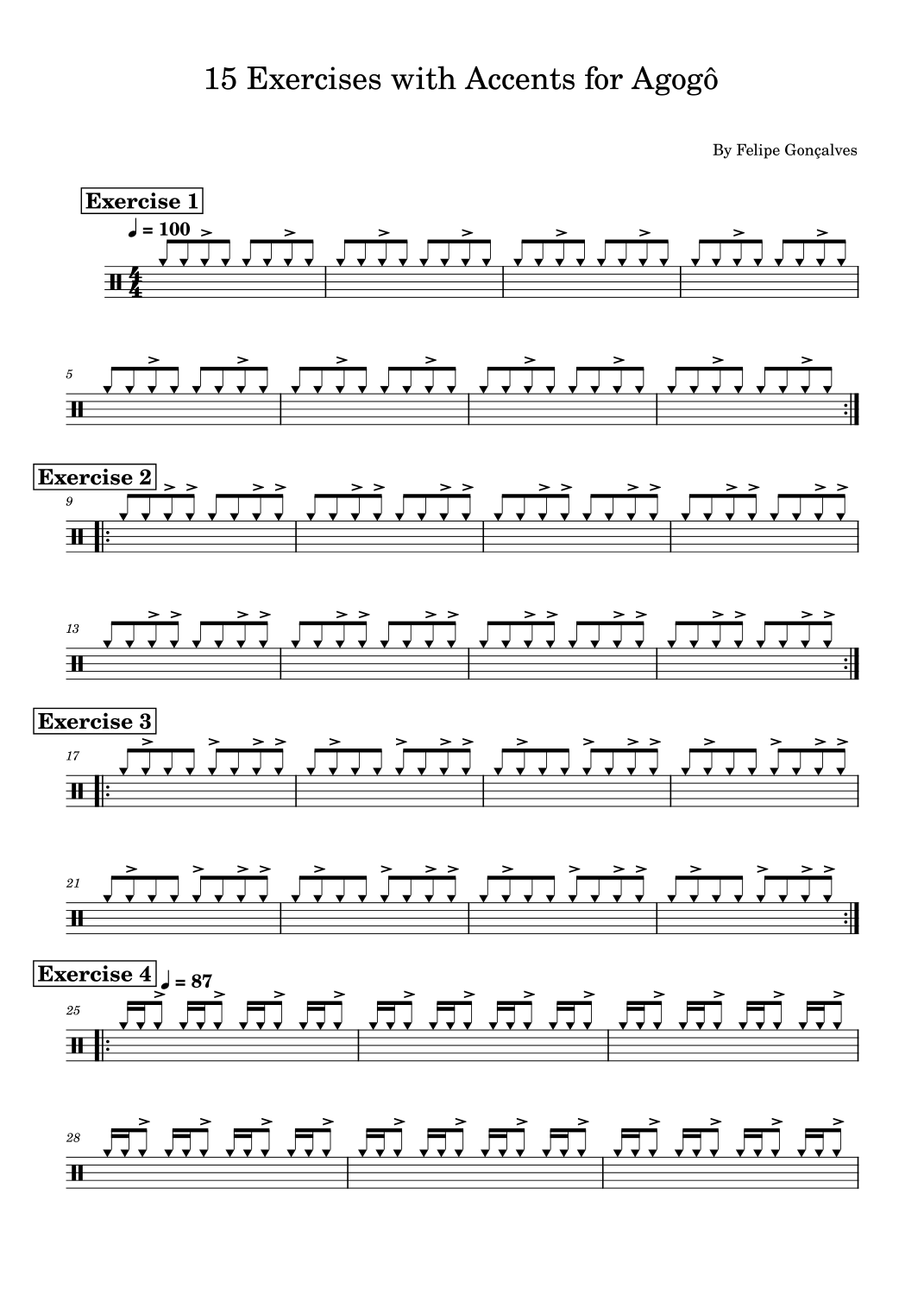 15 Exercises for Accents in Agogo bell by Felipe Gonçalves Sheet Music ...