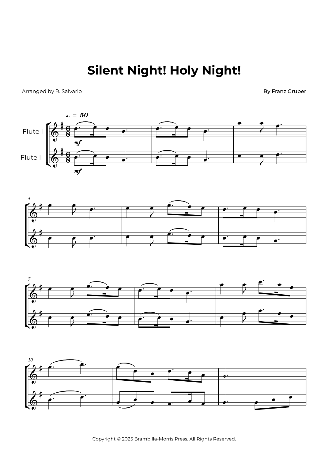 Silent Night! Holy Night! - Flute Duet (arr. R. Salvario) by Franz ...