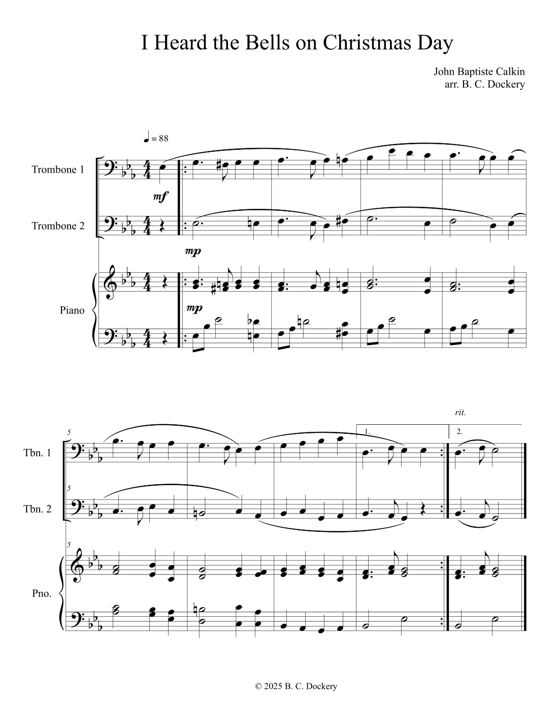I Heard the Bells on Christmas Day (Trombone Duet with Piano ...