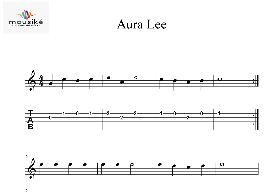 Aura Lee by Traditional American Song Sheet Music for Guitar Tab at Sheet Music Direct
