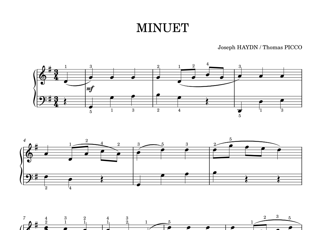 Minuet (arr. Thomas Picco) by Franz Joseph Haydn Sheet Music for Easy ...