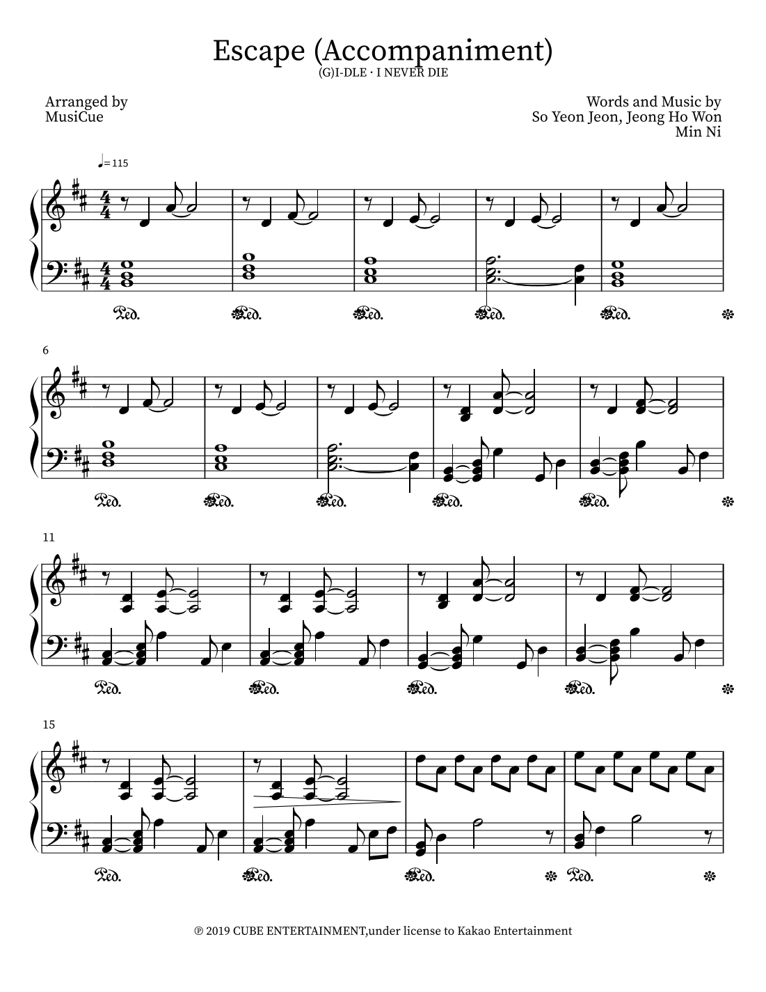 Escape (arr. MusiCue) by (g)i-dle Sheet Music for Piano, Vocal & Guitar ...