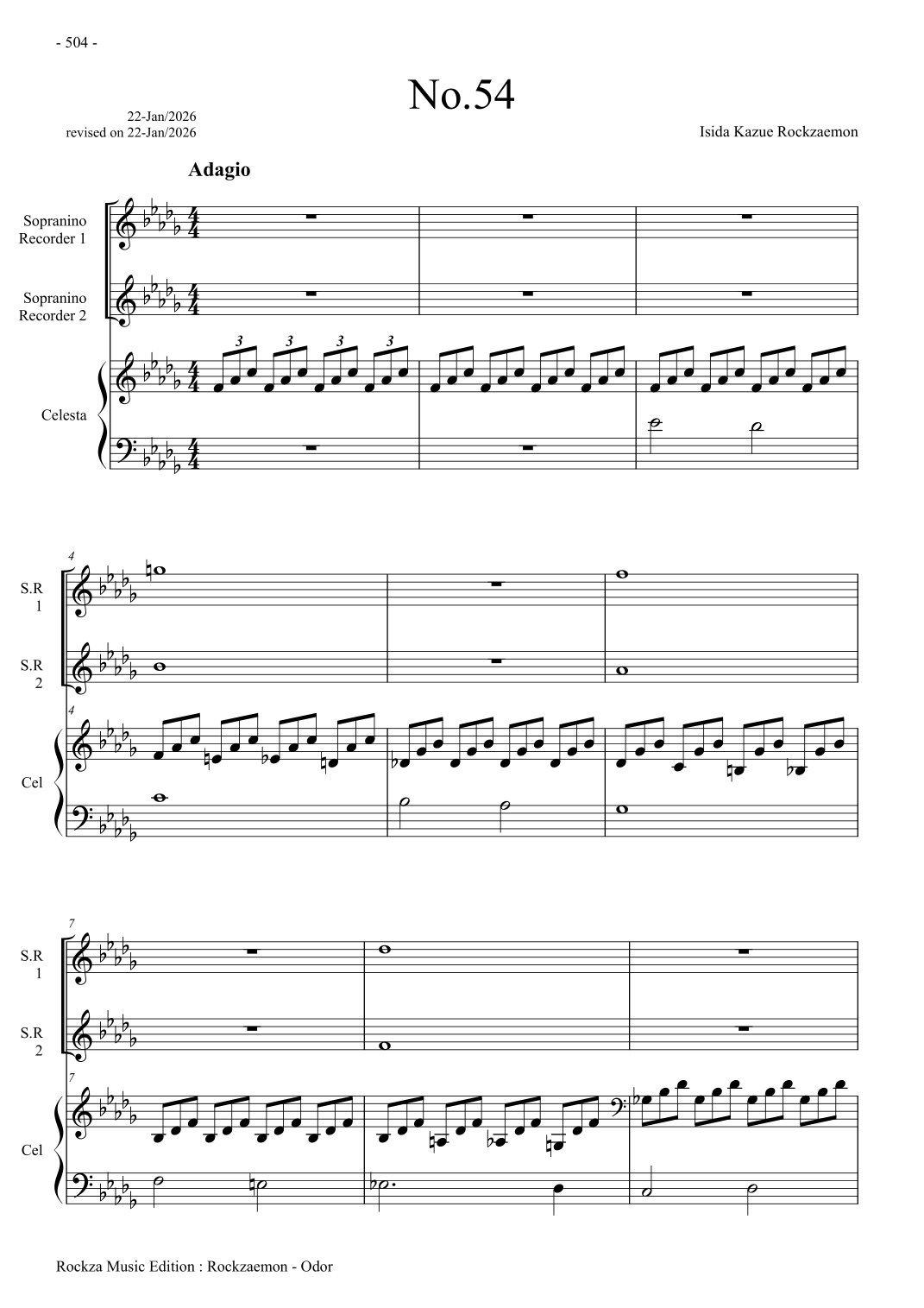 Prelude for 2 Sopranino recorders and Celesta, "Odor" No.54 by Isida ...