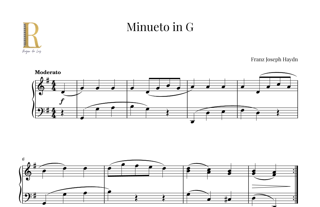 Minuet in G Major (arr. Roger da Luz) por Franz Joseph Haydn Partituras ...