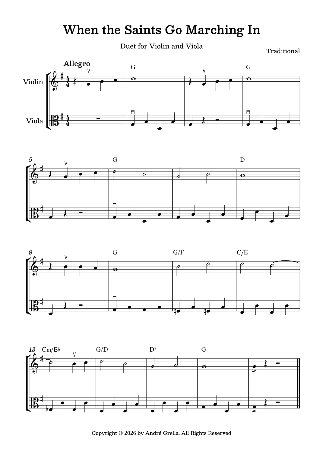 When the Saints Go Marching In - Violin and Viola Duet (With Bowings ...