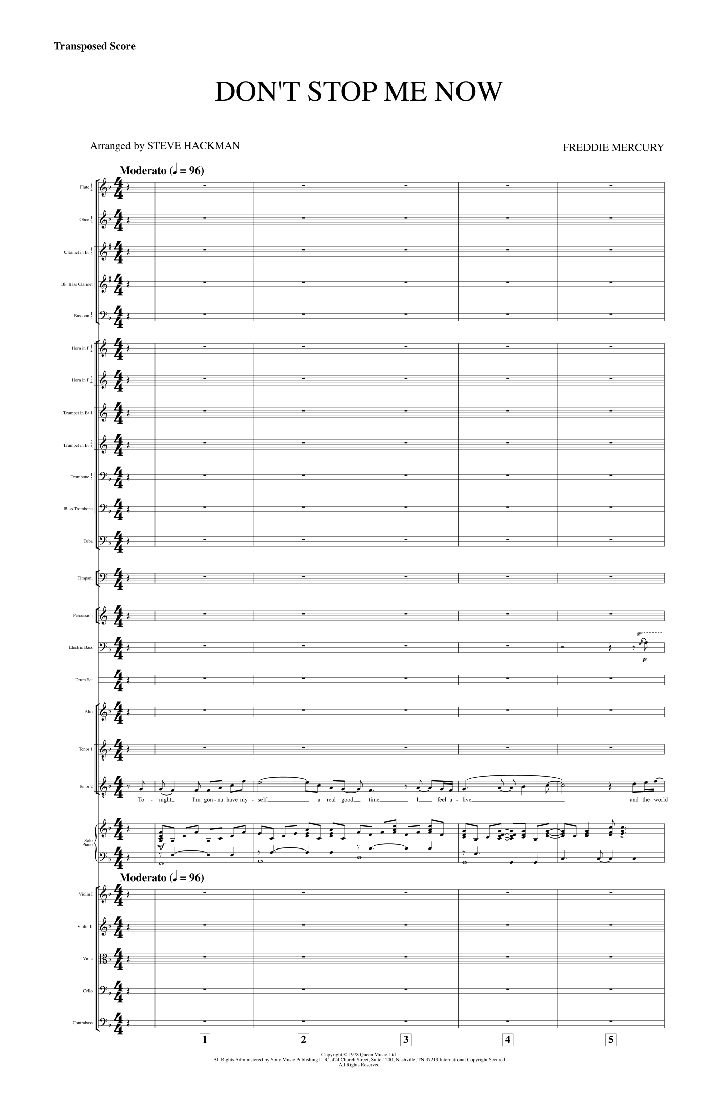 Don't Stop Me Now - Score Only (arr. Steve Hackman) Sheet Music | Queen ...