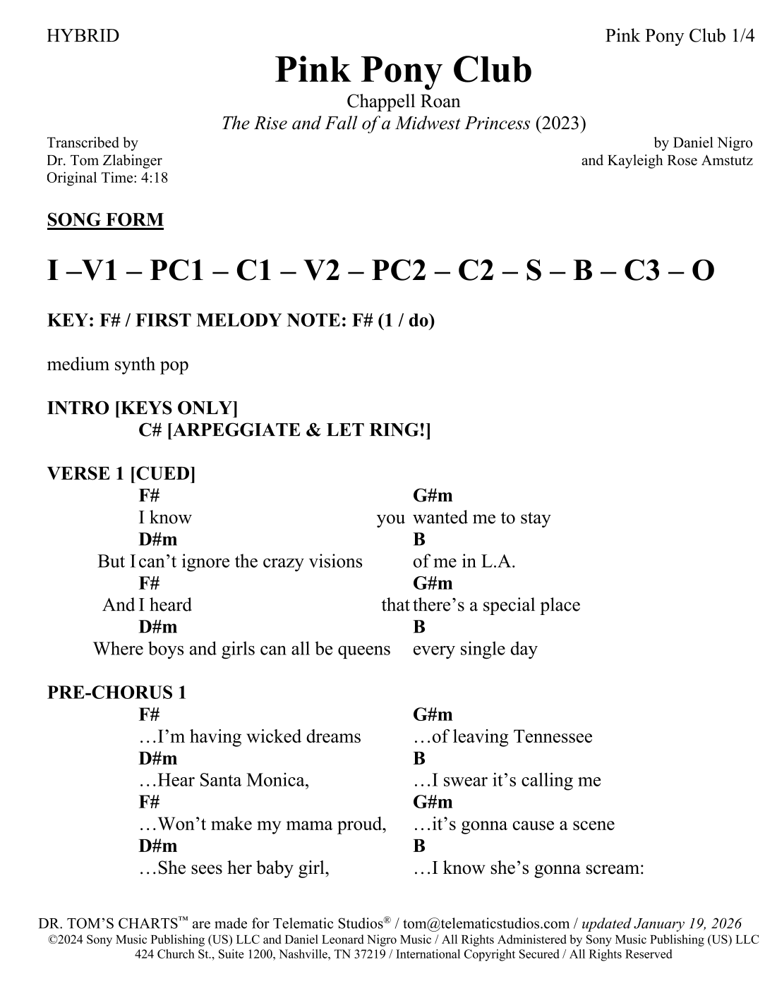 Pink Pony Club (arr. Dr. Tom Zlabinger / Telematic Studios / Dr. Tom's ...