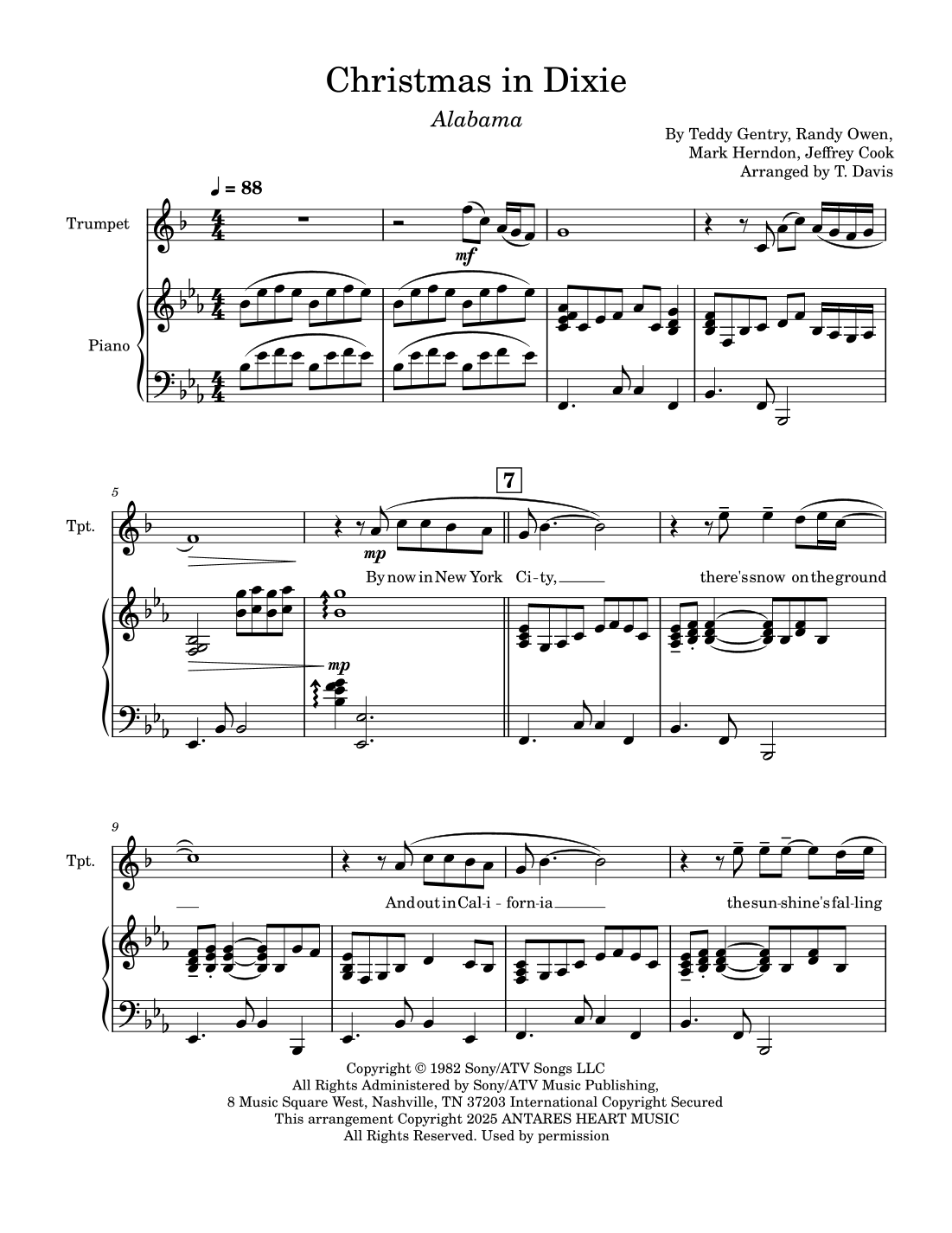 Christmas In Dixie (arr. T. Davis) by Alabama Sheet Music for Trumpet ...