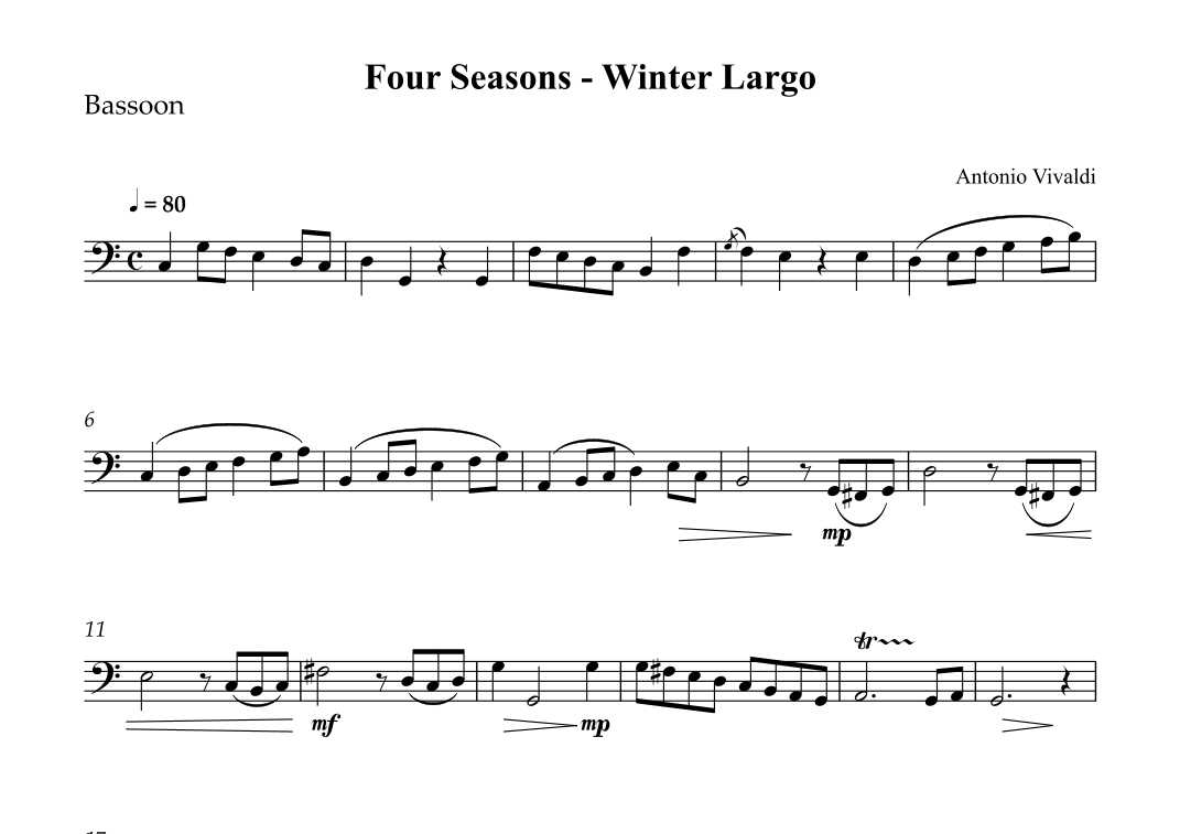 Four Seasons - Winter Largo (arr. Wesley S. SIlva) by Antonio Vivaldi ...