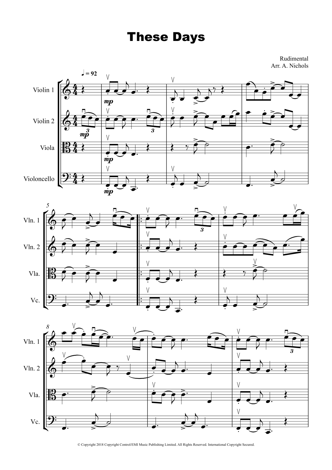 These Days (arr. A. Nichols) by Rudimental (Feat. Macklemore) Sheet ...
