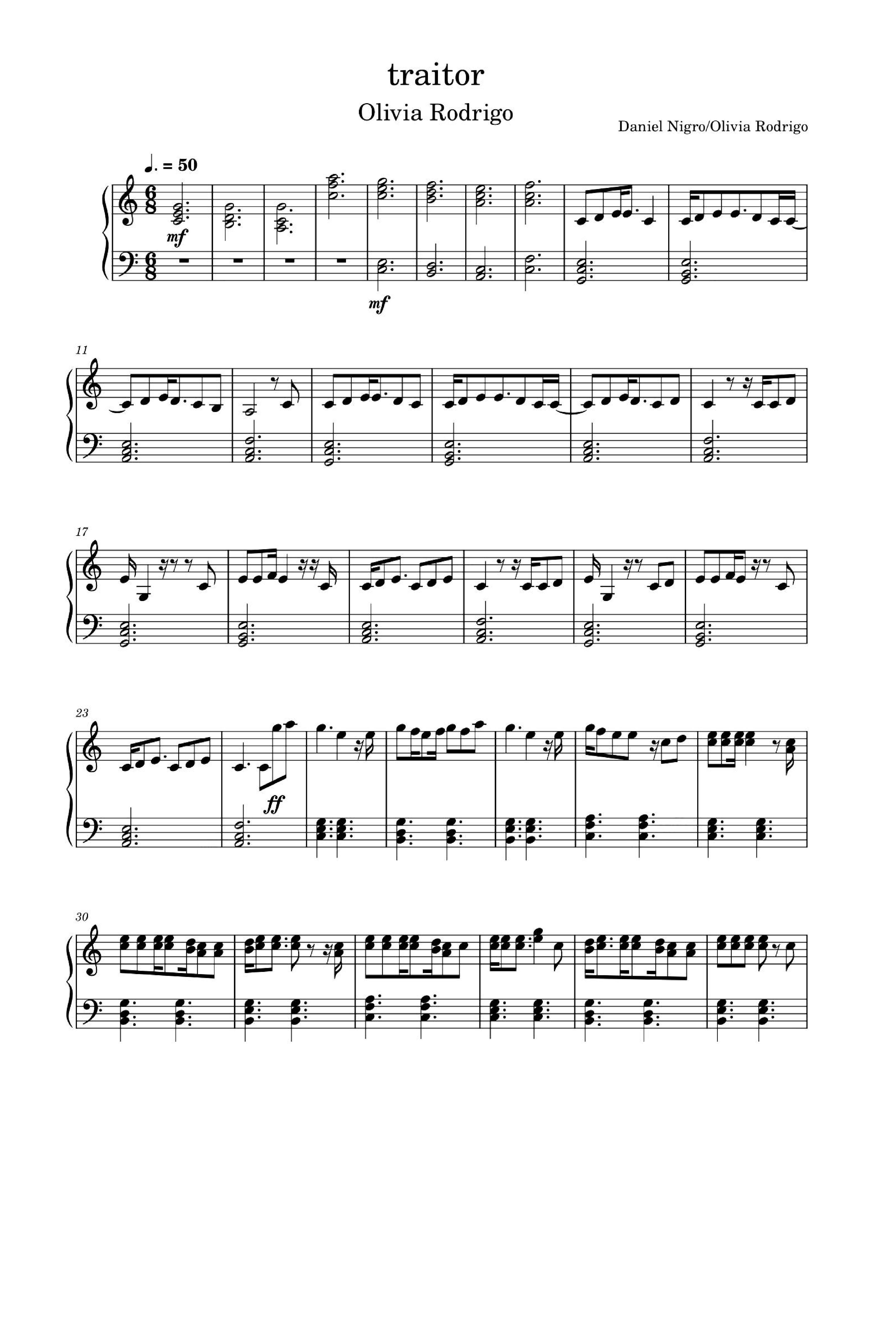 Traitor (arr. Olivia Rodrigo) by Olivia Rodrigo Sheet Music for Piano ...