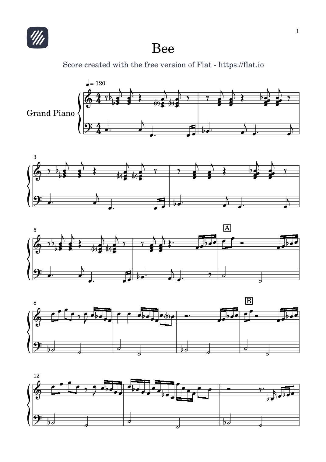 Bee. (arr. Daniel Boltyansky) by GroovyDominoes52 Sheet Music for Piano Solo at Sheet Music Direct