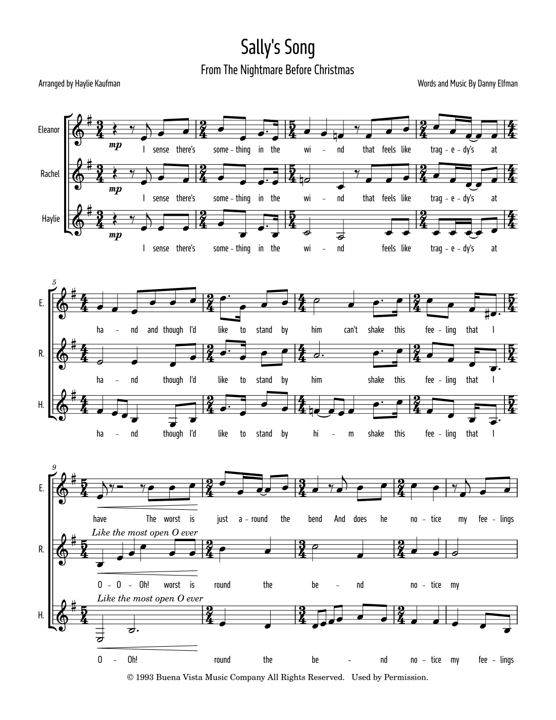 Sally's Song (arr. Haylie Kaufman) by Danny Elfman Sheet Music for ...