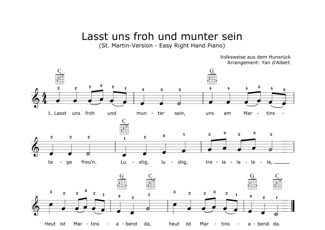 Lasst uns froh und munter sein (St. Martin-Version, Arr.: Yan d'Albert ...