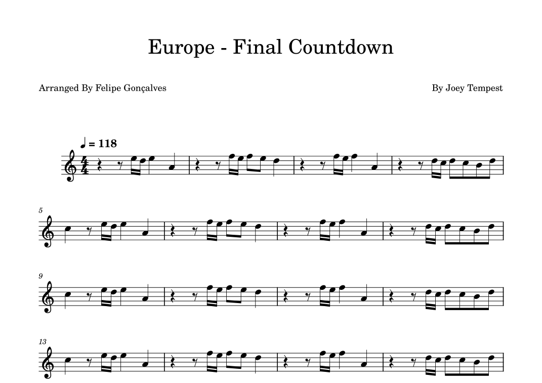 Final Countdown (arr. Felipe Gonçalves) by Europe Sheet Music for Flute ...