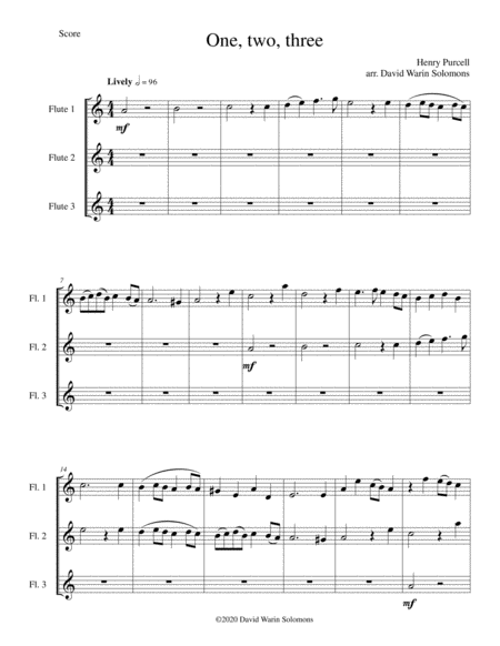 One Two Three for 3 flutes (arr. David Warin Solomons) by Henry Purcell ...