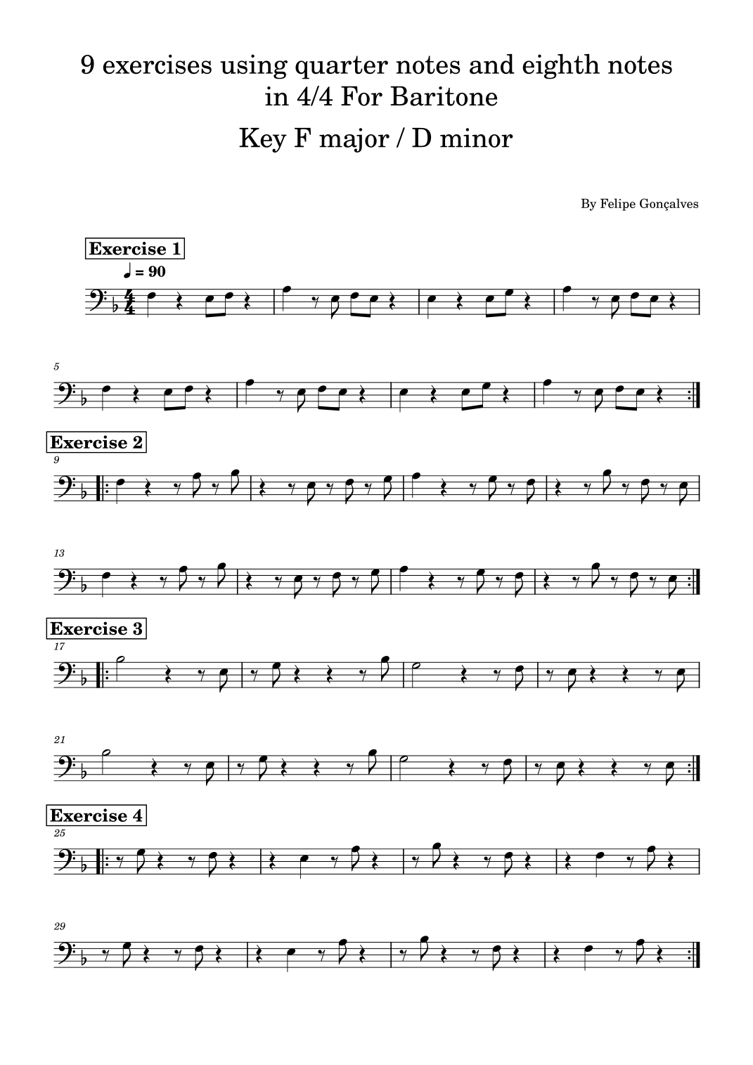 9 exercises using quarter notes and eighth notes in 4/4 For Baritone by ...