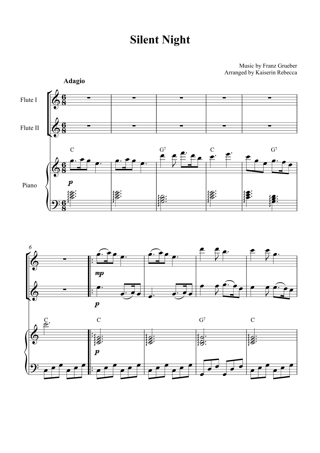 Silent Night (for flute duet and piano accompaniment) (arr. Kaiserin ...